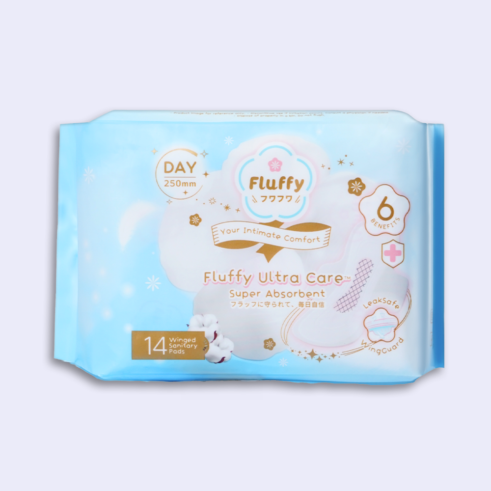 Fluffy Ultra Care Day Sanitary Pads 250mm | LeakSafe Wings | 14pcs