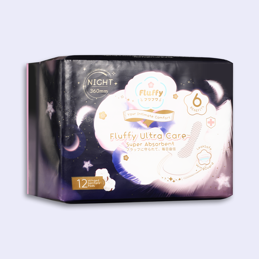 Fluffy Ultra Care Night Pads 360mm | Extra Long Heavy Flow | 12pcs